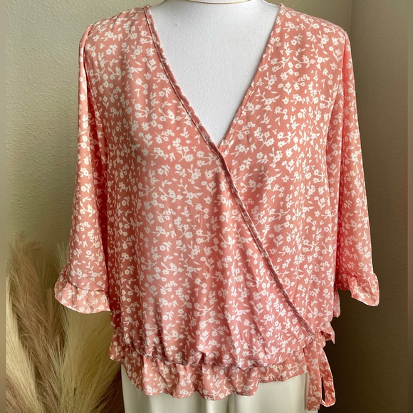 Sienna Sky | Tops | Nwt Sienna Sky Blush Floral Faux Wrap Blouse | Poshmark